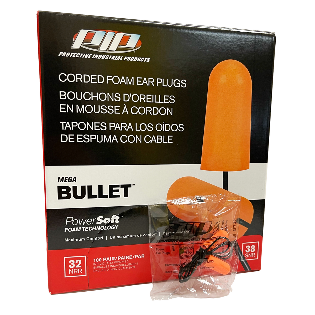 PIP Mega Bullet Disposable Soft Polyurethane Foam Ear Plugs, Corded ...