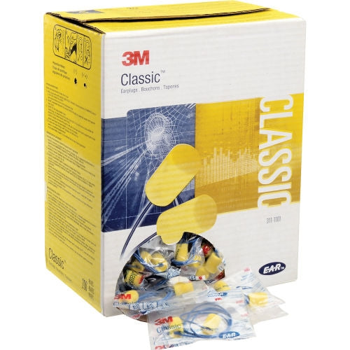 3M E-A-R Classic Earplugs with Cord, 311-1101, Poly Bag, 200 Pair/Box ...