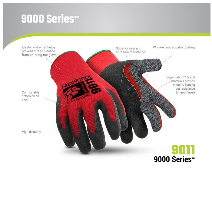 Hexarmor 9011, ANSI A7 Cut Resistant Glove, Red Cotton Shell & Wrinkle — ASA Safety Supply