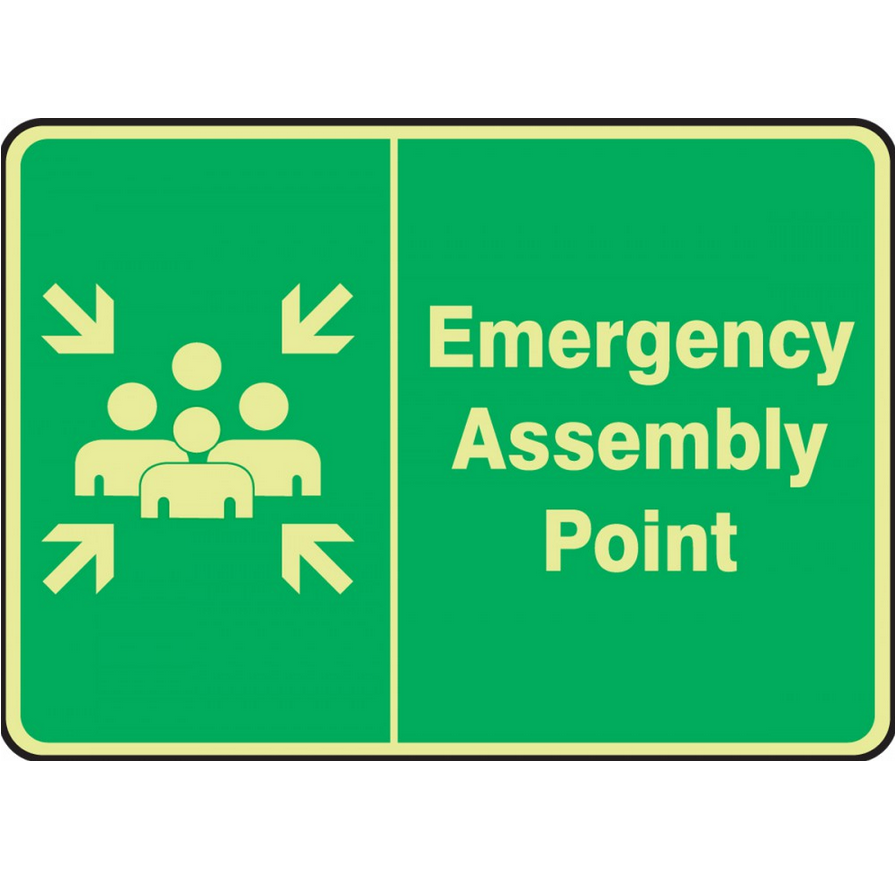 "EMERGENCY ASSEMBLY POINT" - Glow-In-The-Dark Vinyl Safety Sign with A ...