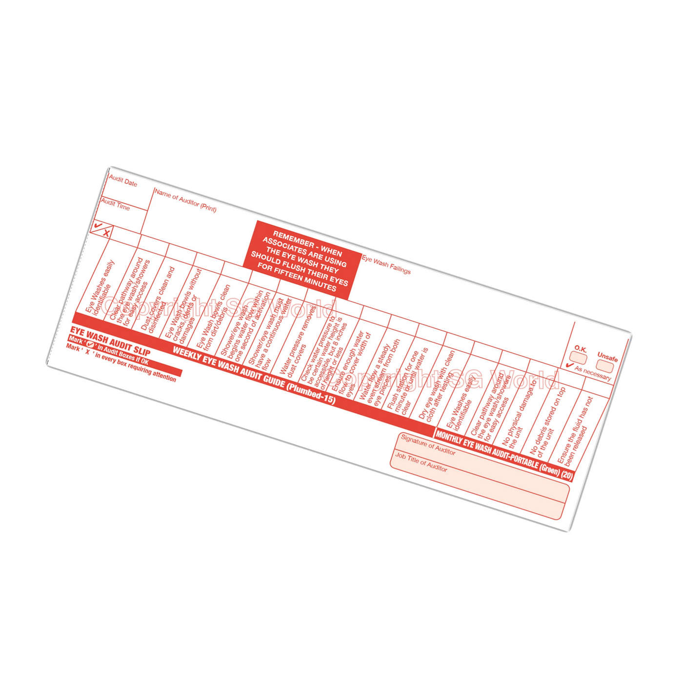 Eye Wash Inspection Book, contains 30 inspections — ASA Safety Supply