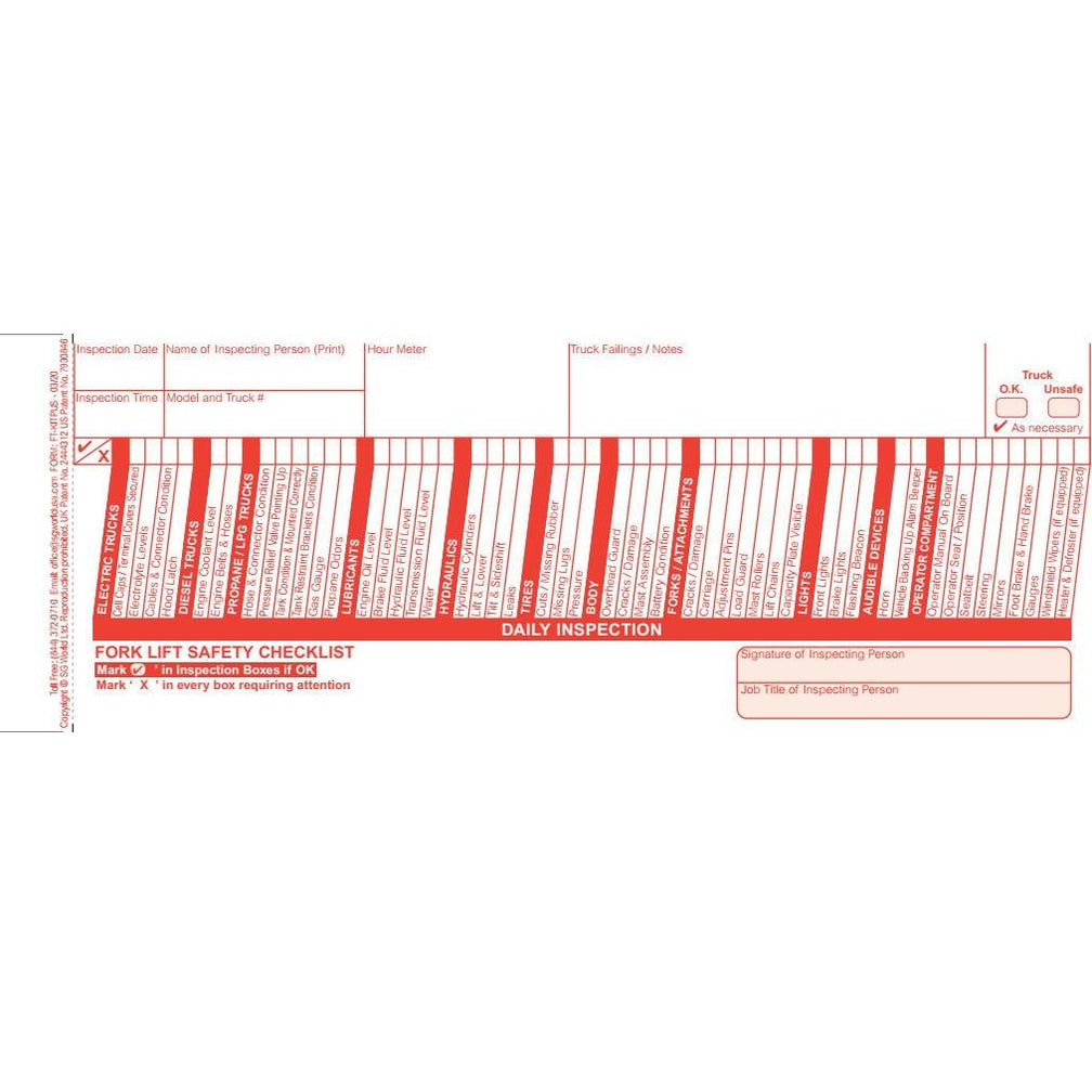 Forklift Truck Inspection Book, contains 30 inspections — ASA Safety Supply